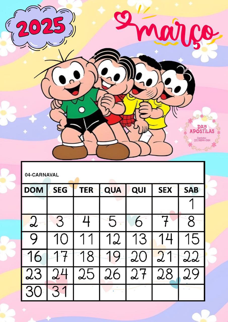 Calendário – Turma da Mônica – Atividades da Day
